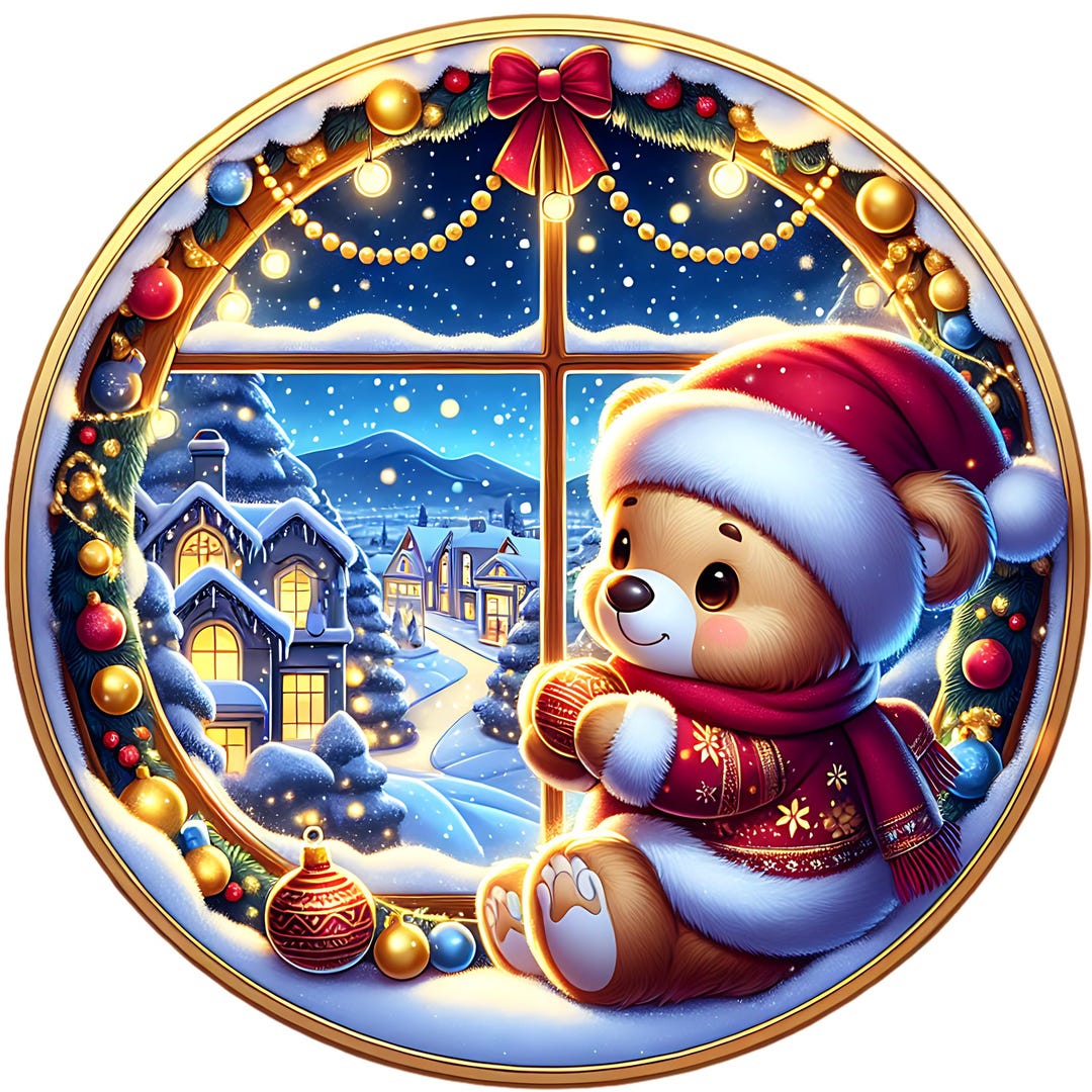 Teddy Bear Christmas Wreath Sign, Holiday Decor, Winter Snow Sign ...