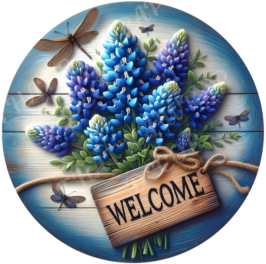 Bluebonnets Wreath Sign, Welcome Wreath Sign, Wreath Attachment, Round ...