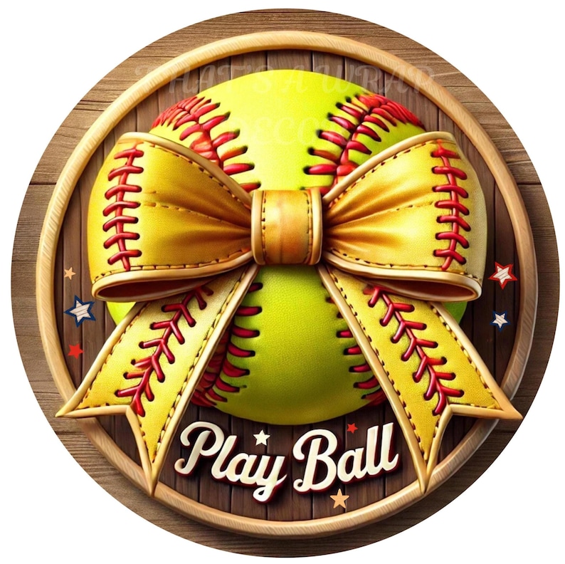 8" Softball Wreath Sign, Play Ball Sign, Wreath Attachment, Round Sign ...