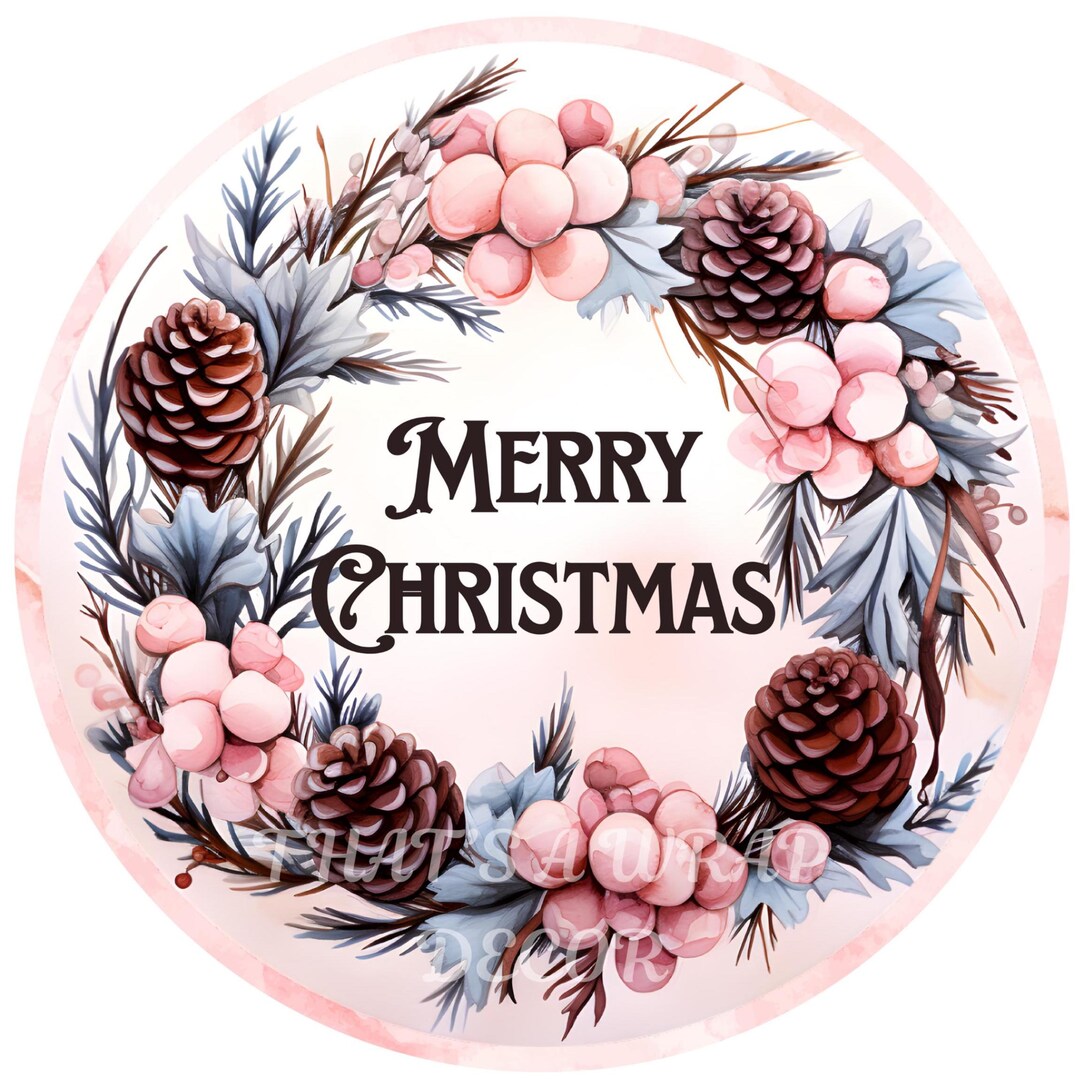 Merry Christmas Wreath Sign, Pink Winter Sign, Circle Aluminum Sign ...