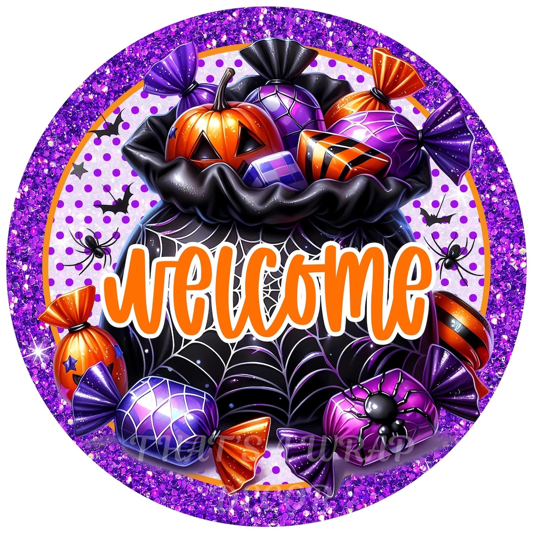 Halloween Welcome Wreath Sign, Halloween Candy Sign, Wreath Attachment ...