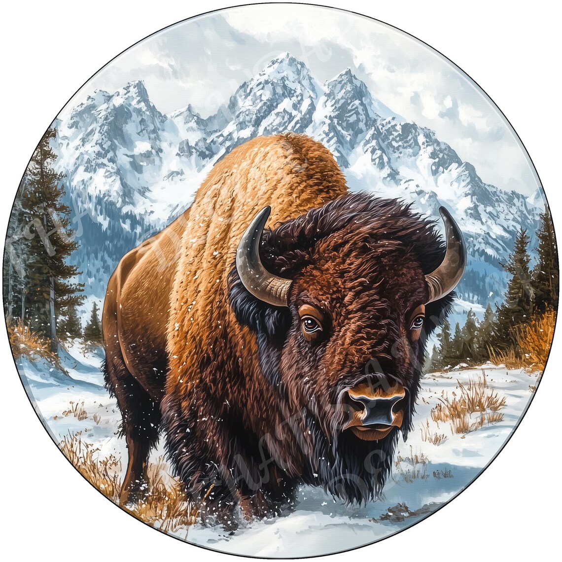 Bison Wreath Sign, Winter Sign, Wreath Attachment, Round Metal Sign ...