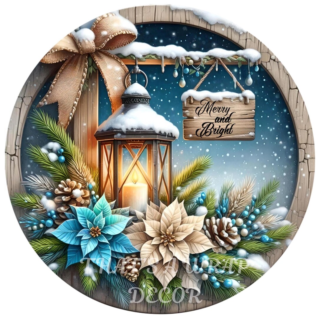 Lantern Winter Wreath Sign, Merry & Bright Wreath Attachment, Pinecones ...