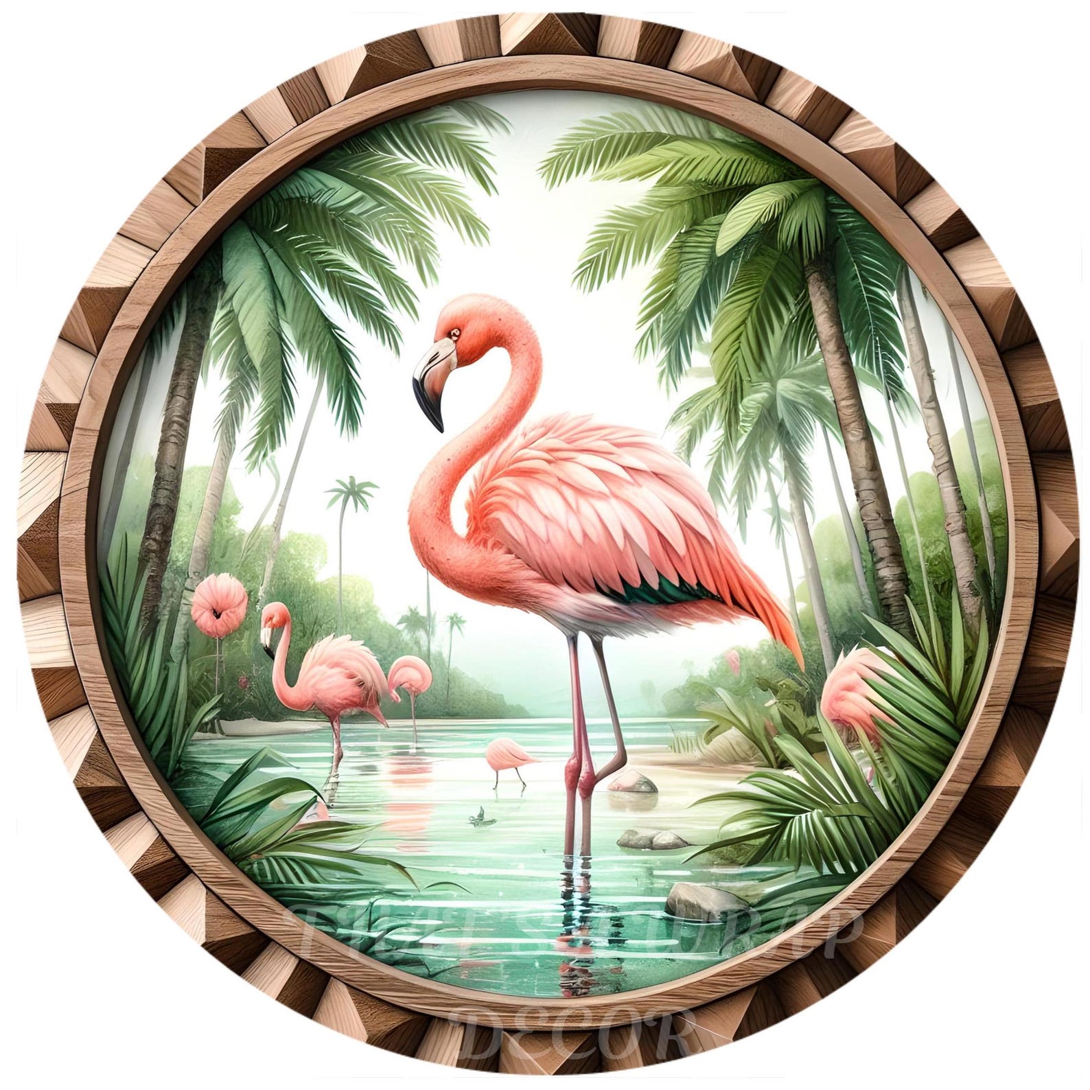 Flamingo Wreath Sign, Wreath Attachment, Round Metal Sign, Tropical ...