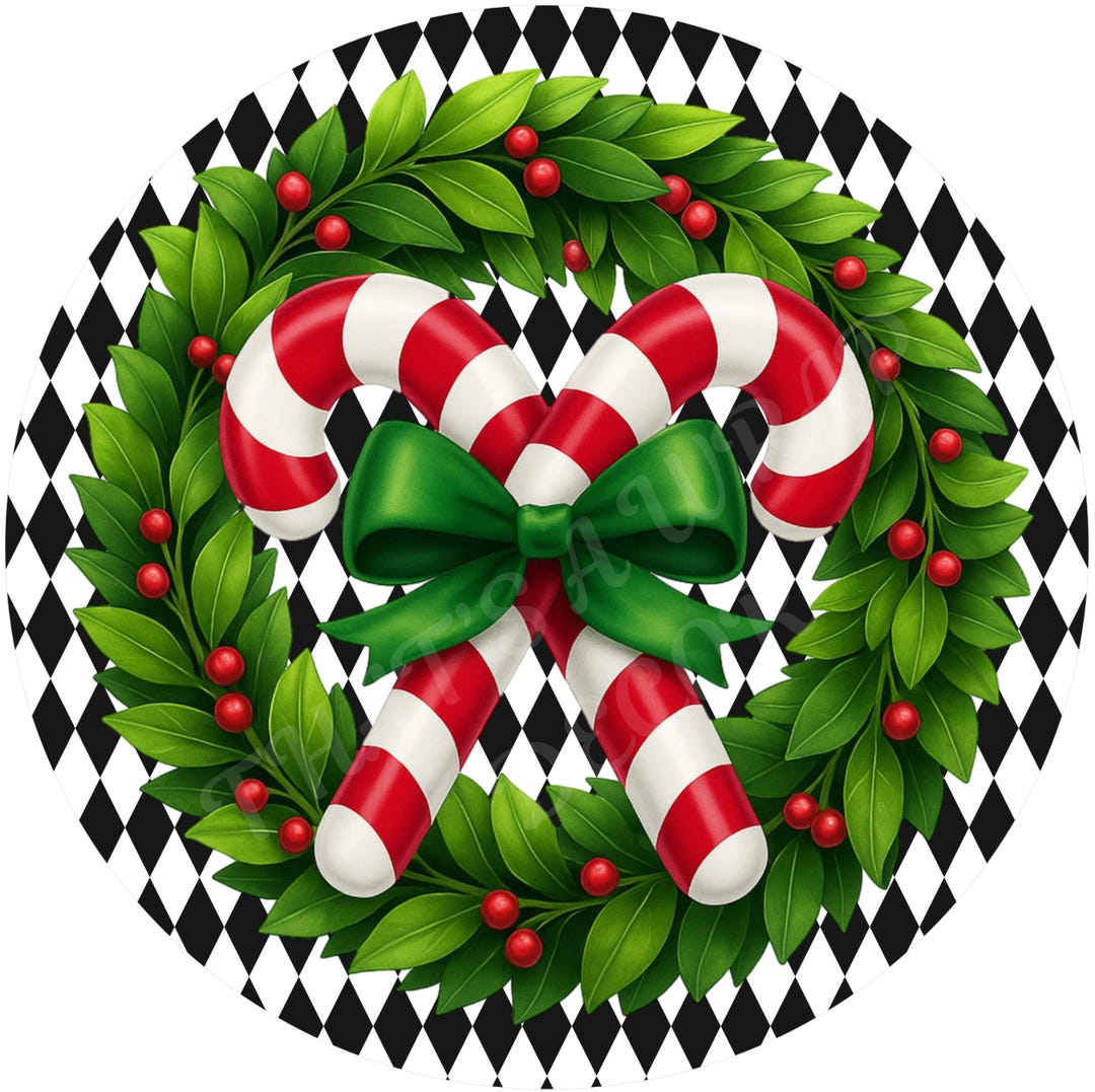Candy Canes Wreath Sign, Christmas Wreath Sign, Harlequin, Candy Cane ...