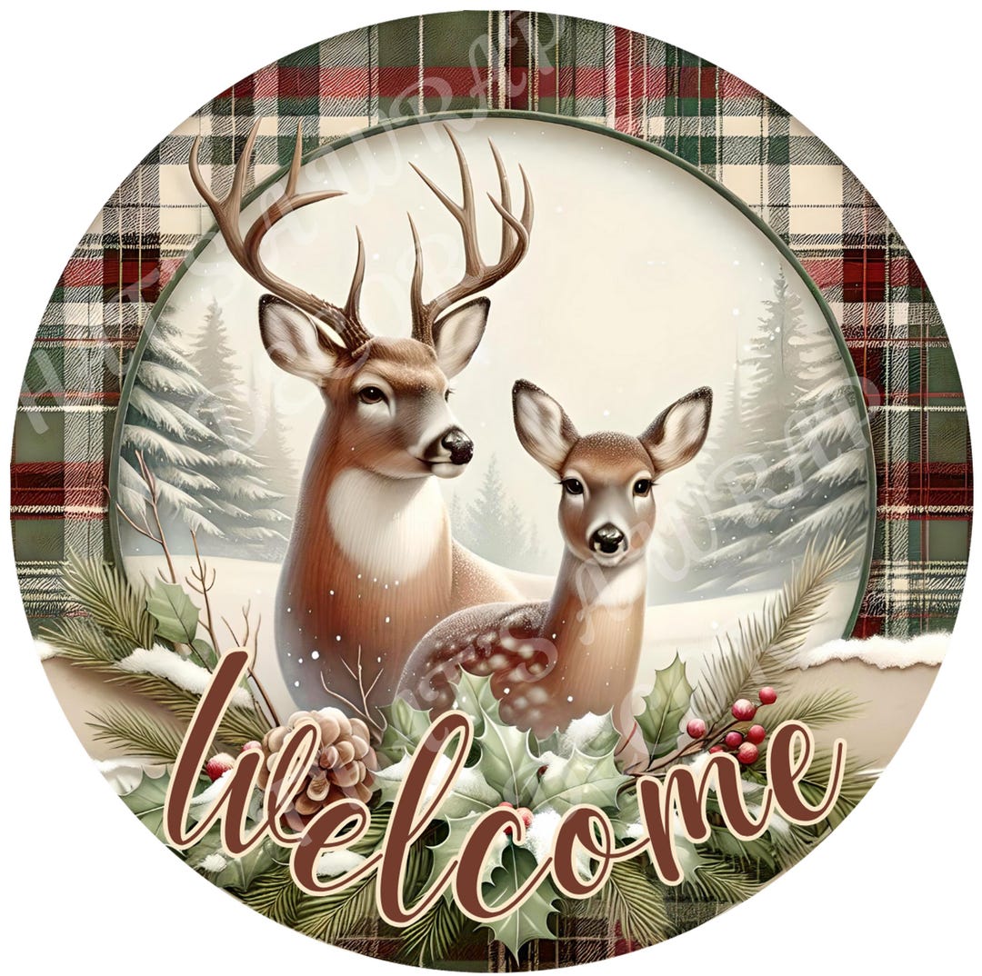 Deer Wreath Sign, Winter Sign, Welcome Sign, Wreath Attachment, Round ...