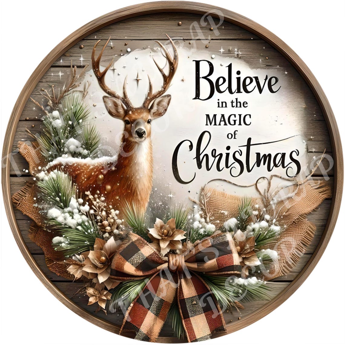 Deer Wreath Sign, Believe in the Magic of Christmas, Winter Sign, Round ...