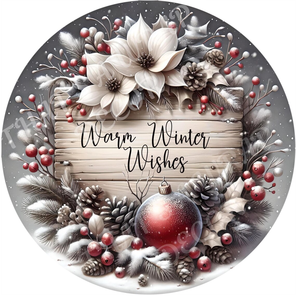 Winter Wreath Sign, Round Sign, Winter Decor, Winter Metal Sign, Warm ...