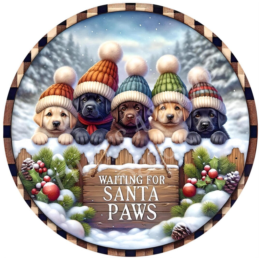 Santa Paws Dog Wreath Sign, Christmas Sign, Wreath Attachment, Round ...