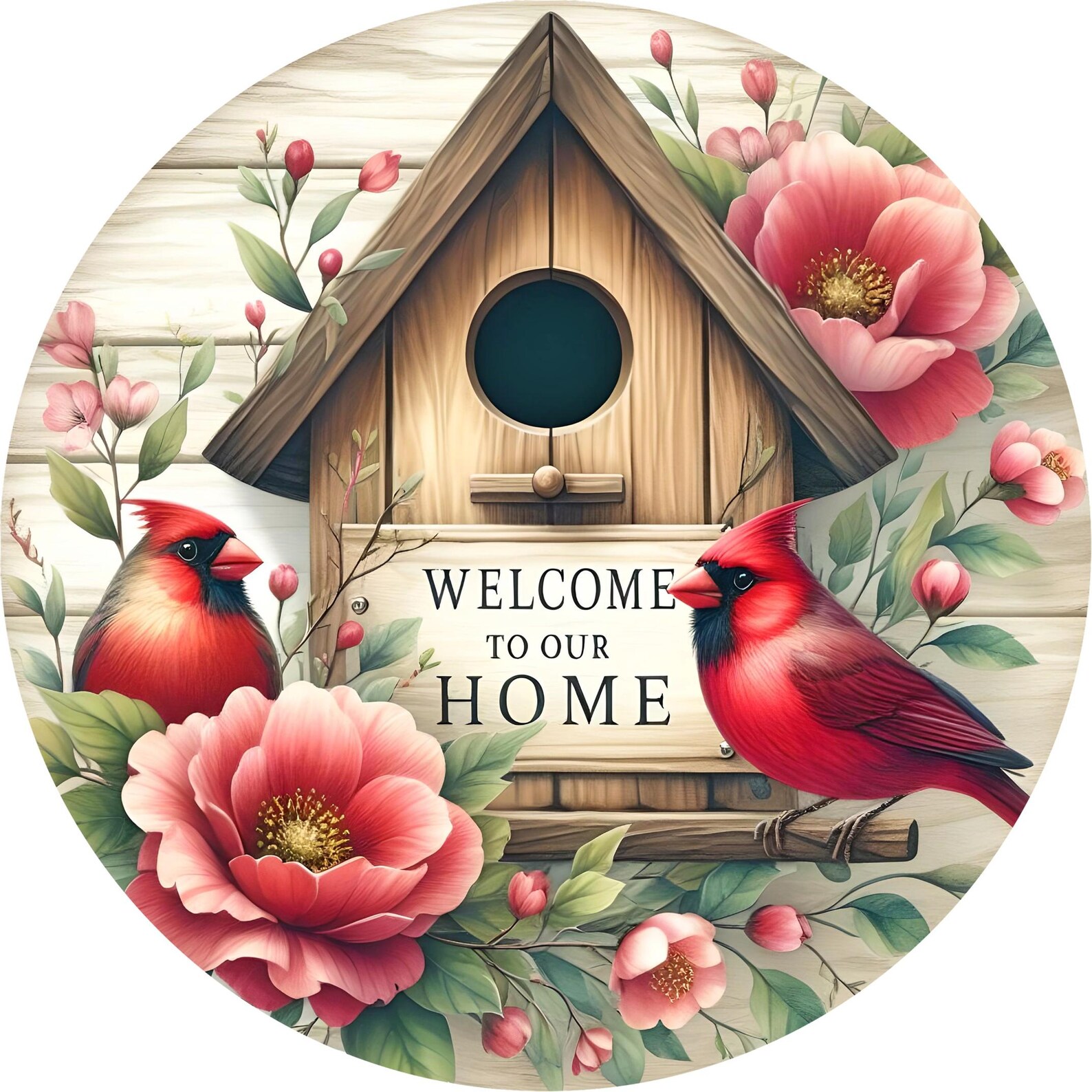 Cardinal Welcome Wreath Sign, Wreath Attachment, Round Metal Sign ...