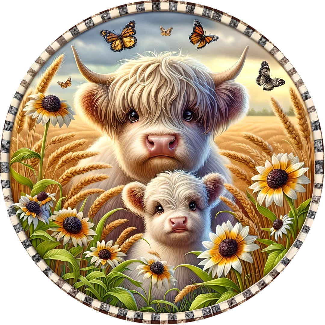 Highland Cow Wreath Sign, Baby Cow Sign, Cow Wreath Attachment, Round ...