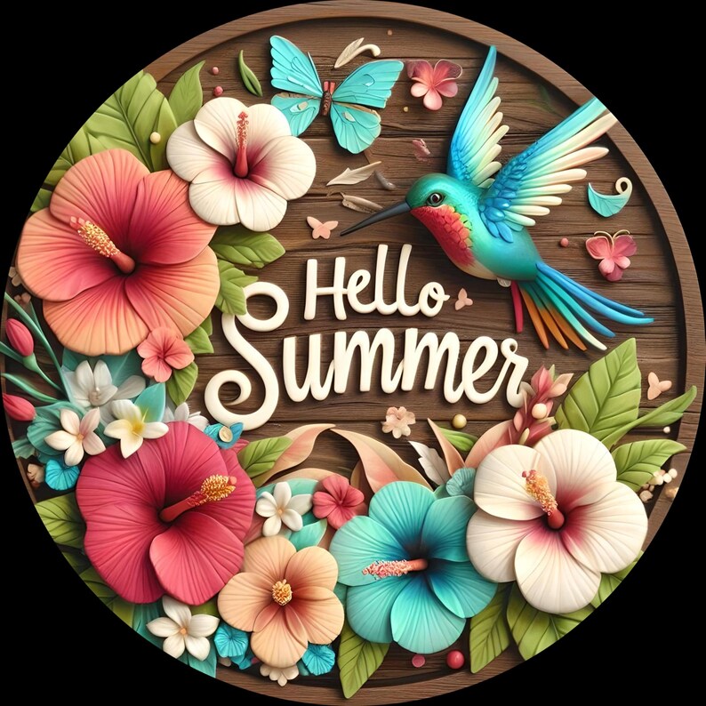 Hello Summer Hummingbird Wreath Sign, Door Hanger, Wreath Attachment ...