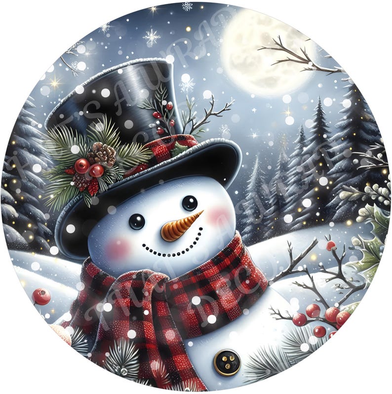 Snowman Wreath Sign, Round Christmas Sign, Circle Aluminum Sign ...