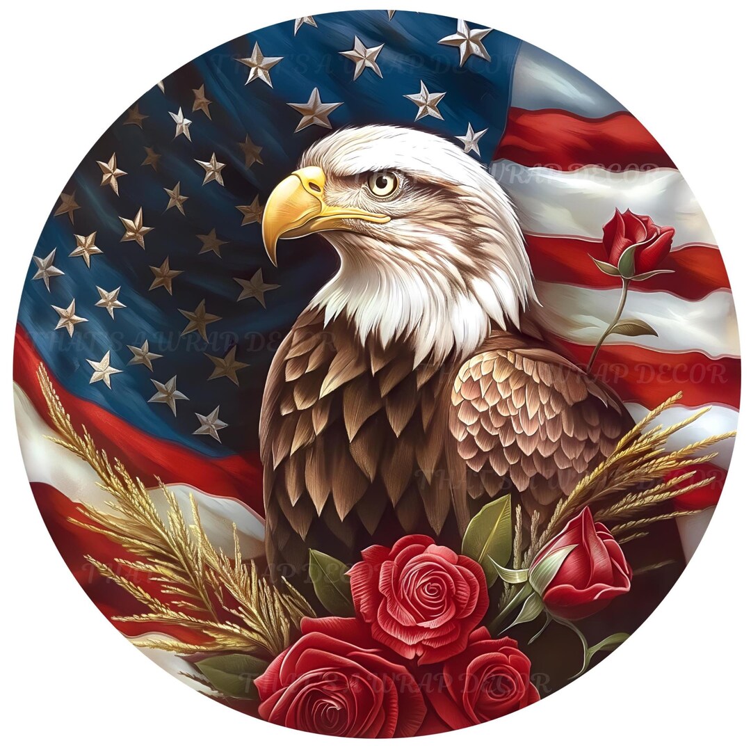 Bald Eagle America Wreath Sign, Patriotic Round Wreath Sign, Wreath ...