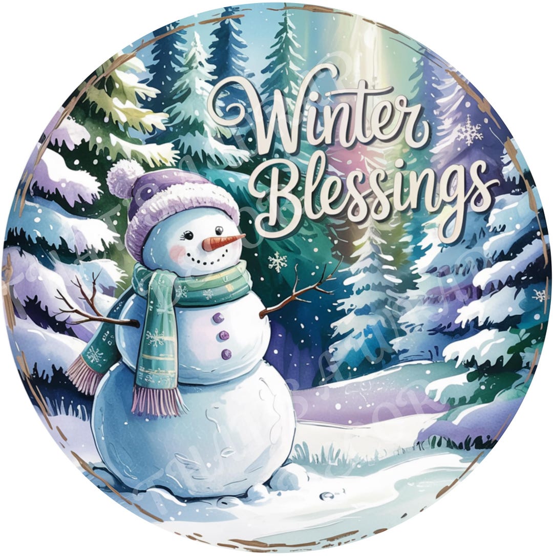 Snowman Wreath Sign, Winter Blessings, Circle Aluminum Sign, Holiday ...