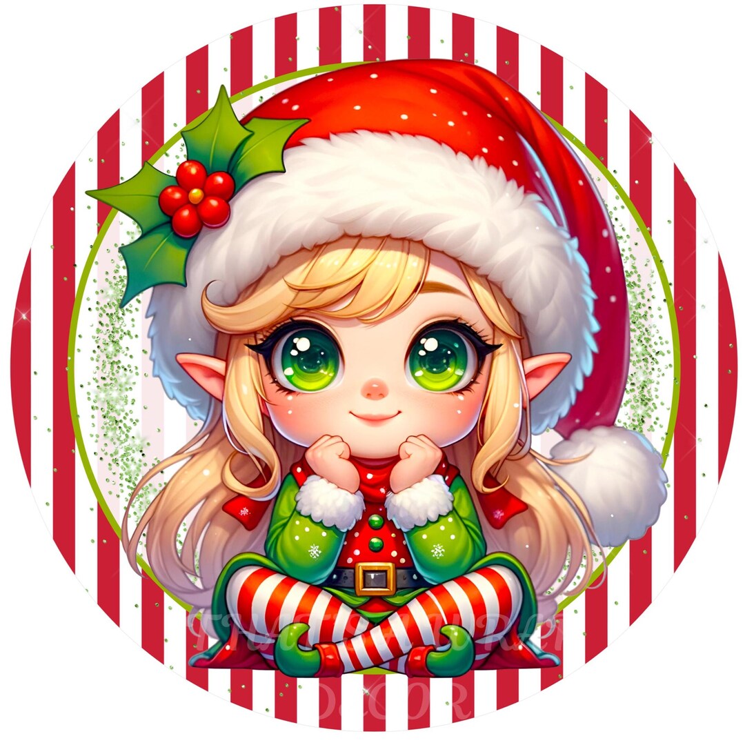 Elf Wreath Sign, Girl Elf Sign, Holiday Sign, Christmas Sign, Winter ...