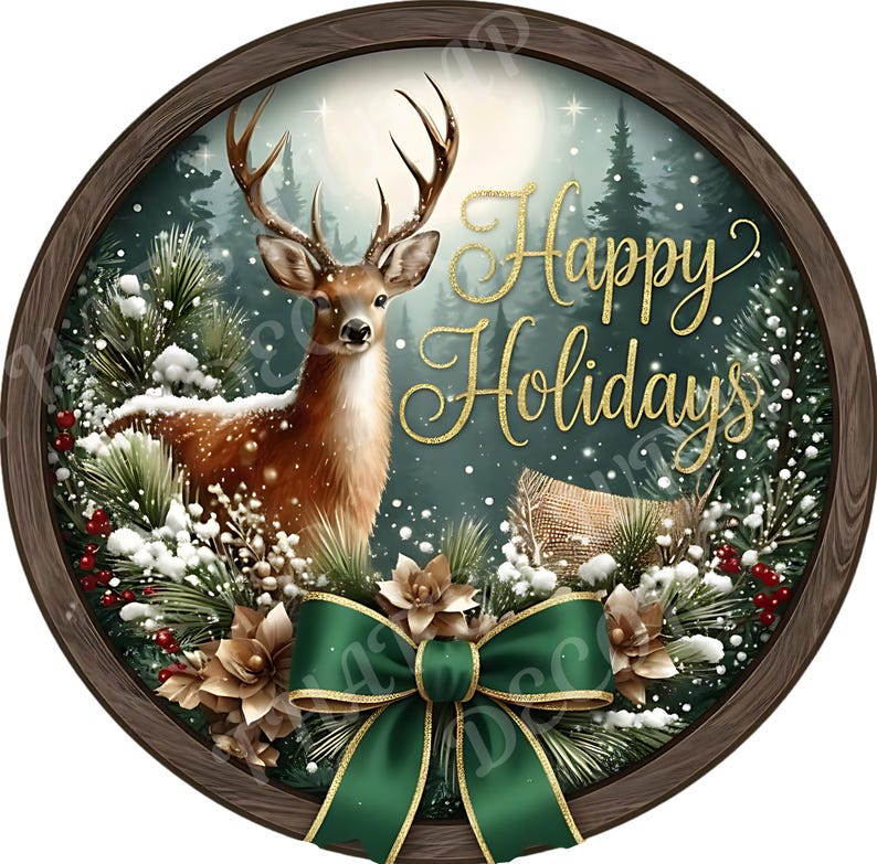 Happy Holidays Sign, Deer Sign, Wreath Attachment, Round Metal Sign ...