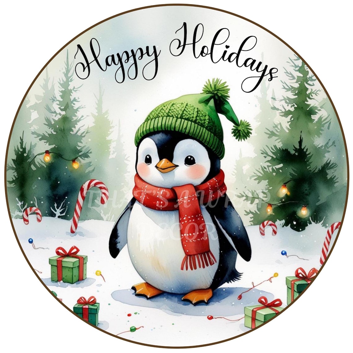 Penguin Wreath Sign, Happy Holidays Winter Sign, Wreath Attachment ...
