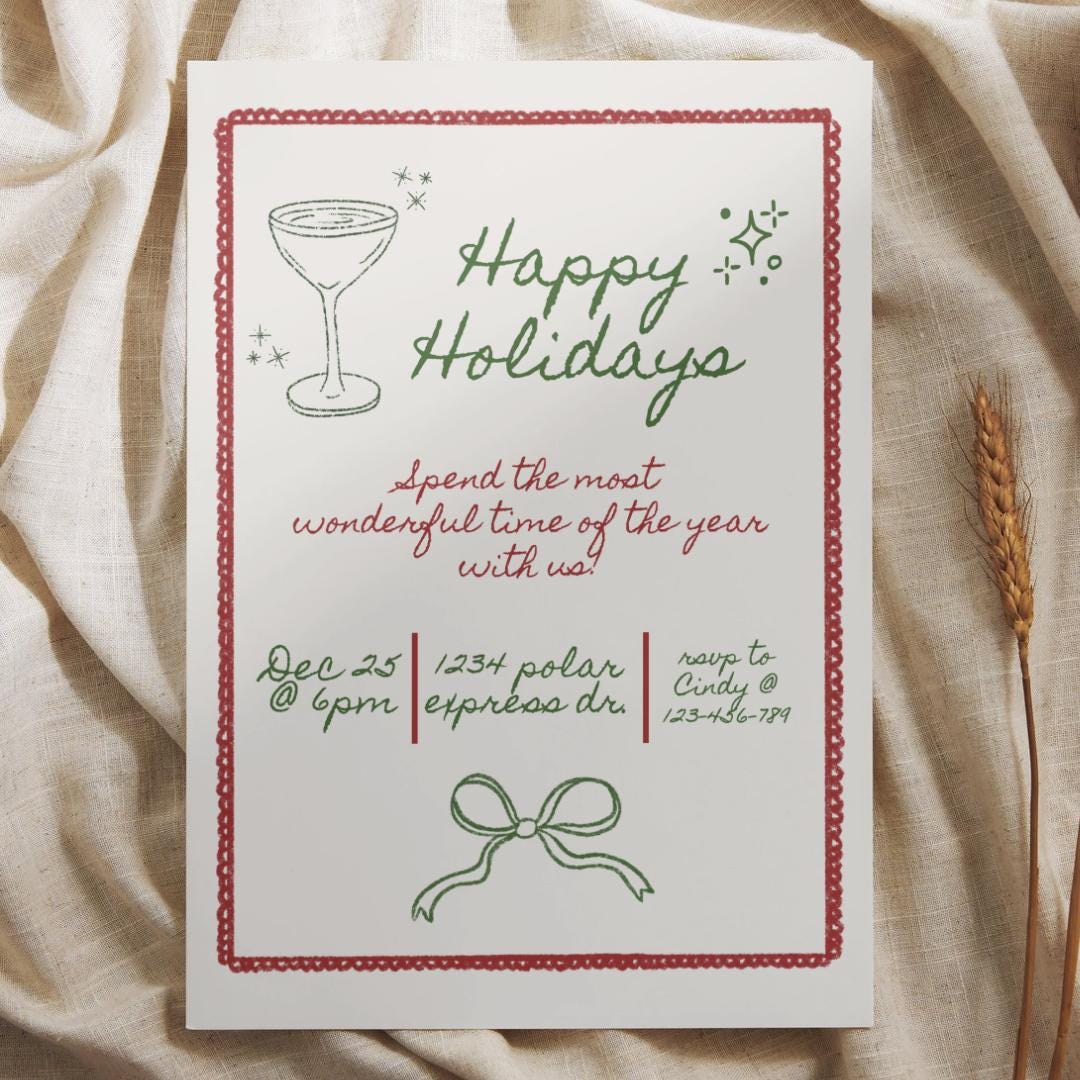 Editable Simple Christmas Party Invitation | Traditional Red and Green ...