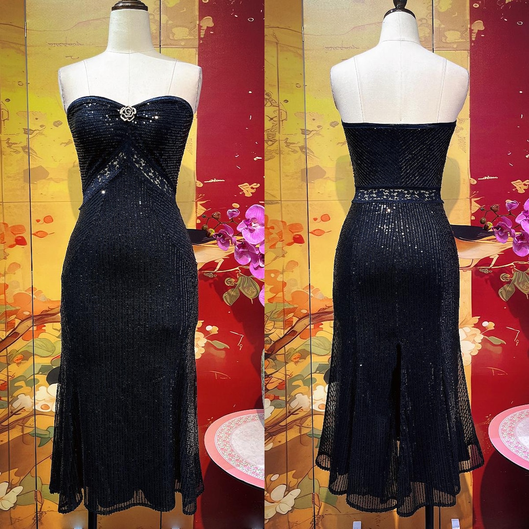 Sequin Mermaid Tango Dress: Strapless Black Dress - Etsy