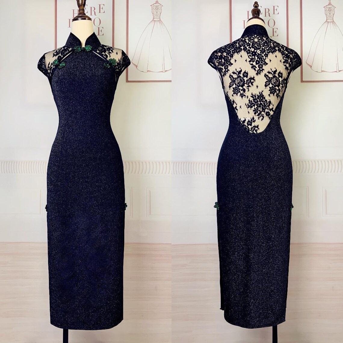 Lace-accented Cap Sleeve Qipao Tango Dress - Etsy