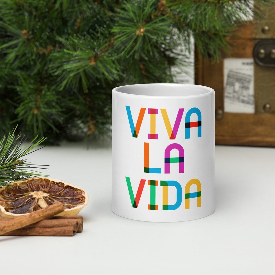 White Glossy Mug VIVA LA VIDA Colorful Mug - Etsy