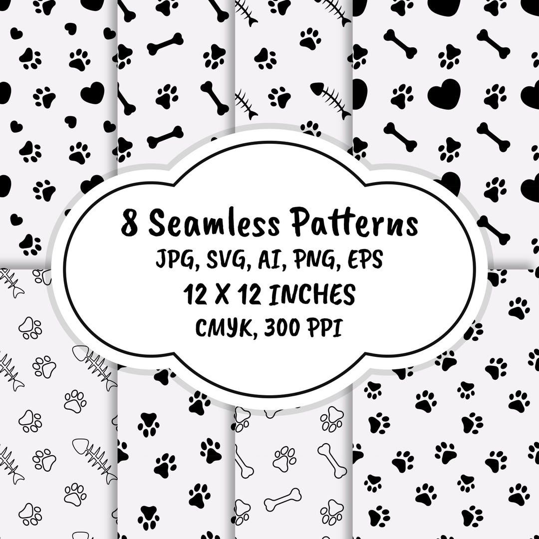 Paw Print Seamless Pattern: Dog & Cat Footprints (digital Download) - Etsy