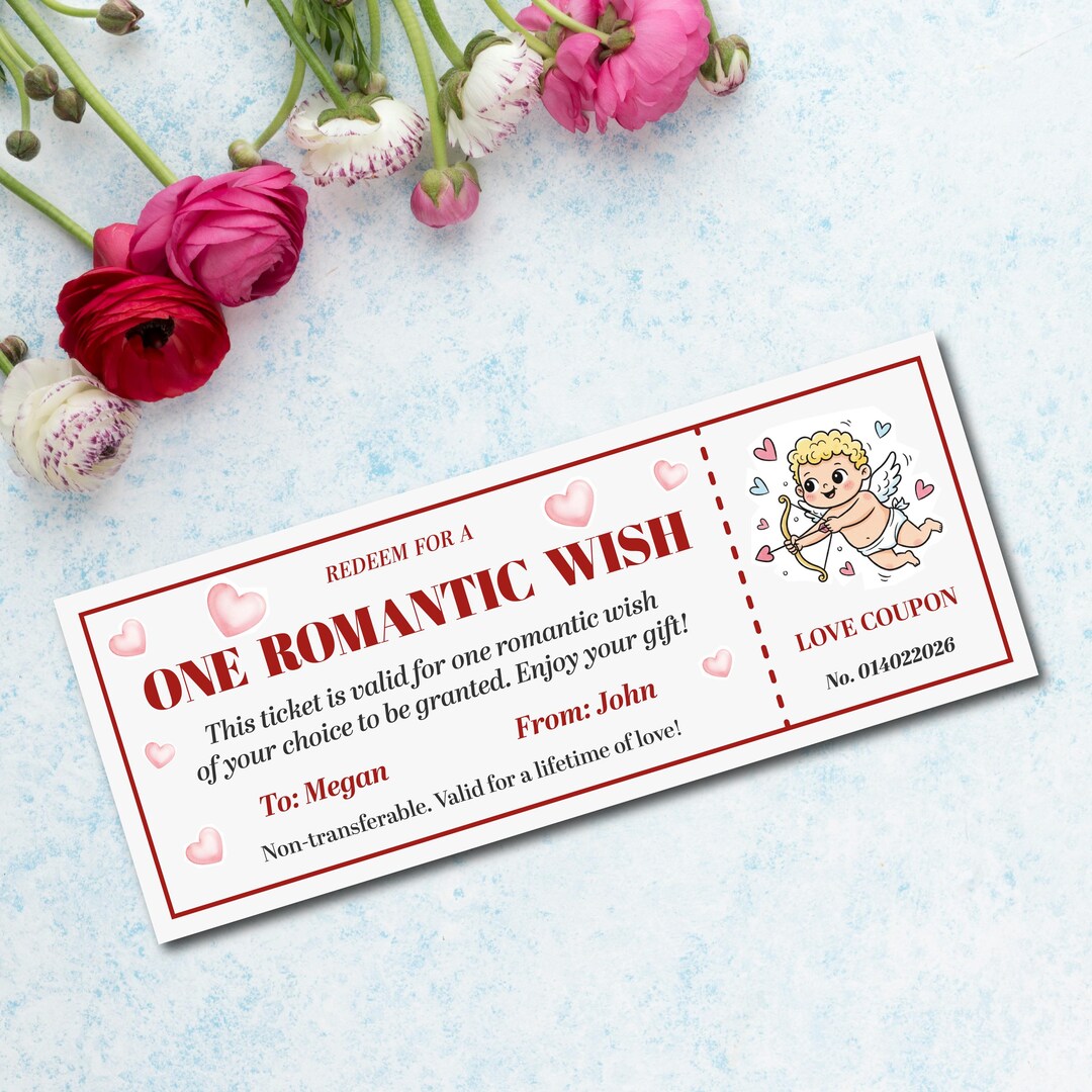 Personalized Love Coupon Ticket, Printable Valentine Gift, Custom Last ...