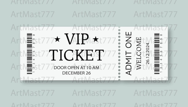Editable Event Ticket. Printable VIP Ticket. Template Printable Ticket ...