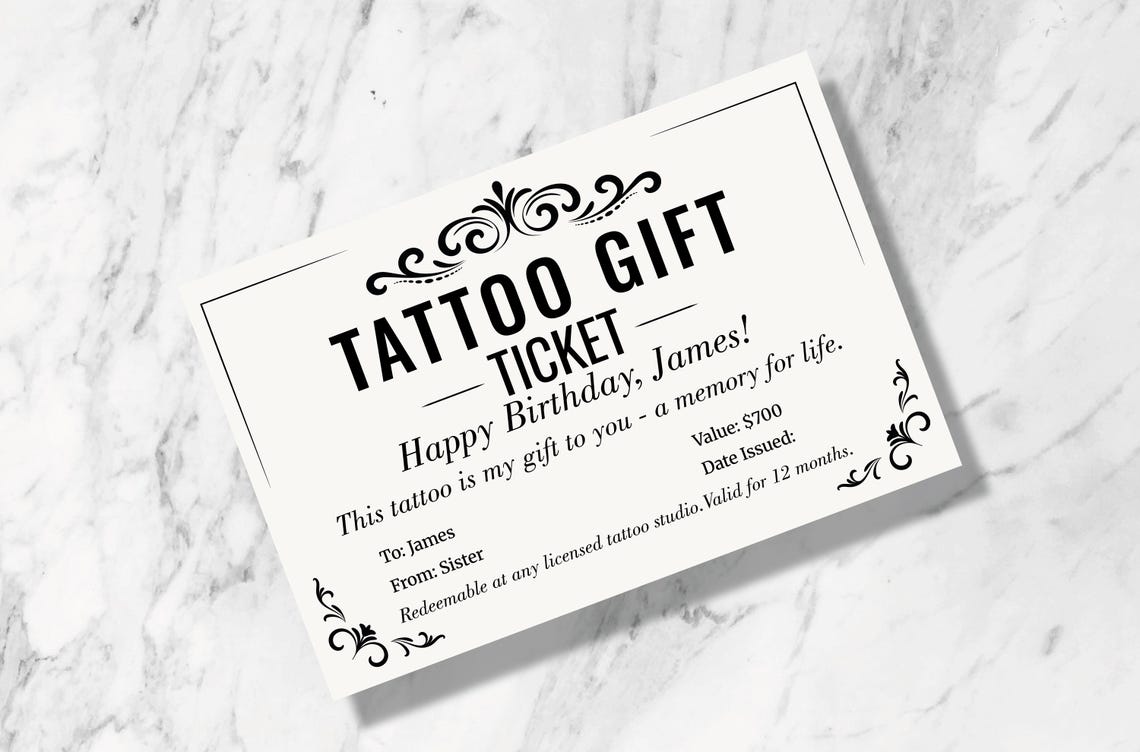 Personalized Tattoo Gift Ticket: Editable Birthday Voucher (PDF ...