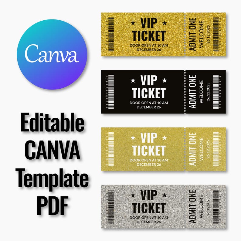 Editable Ticket for Canva, Printable Custom VIP Ticket, DIY Tickets ...