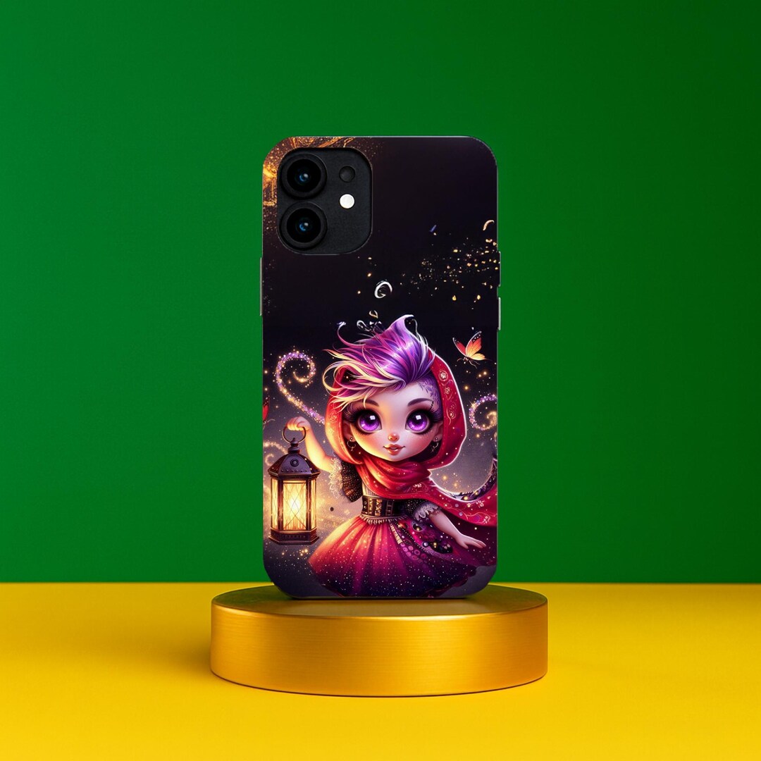 Phone Case, Whimsical Character in Red Hood With Lantern and Butterfly ...