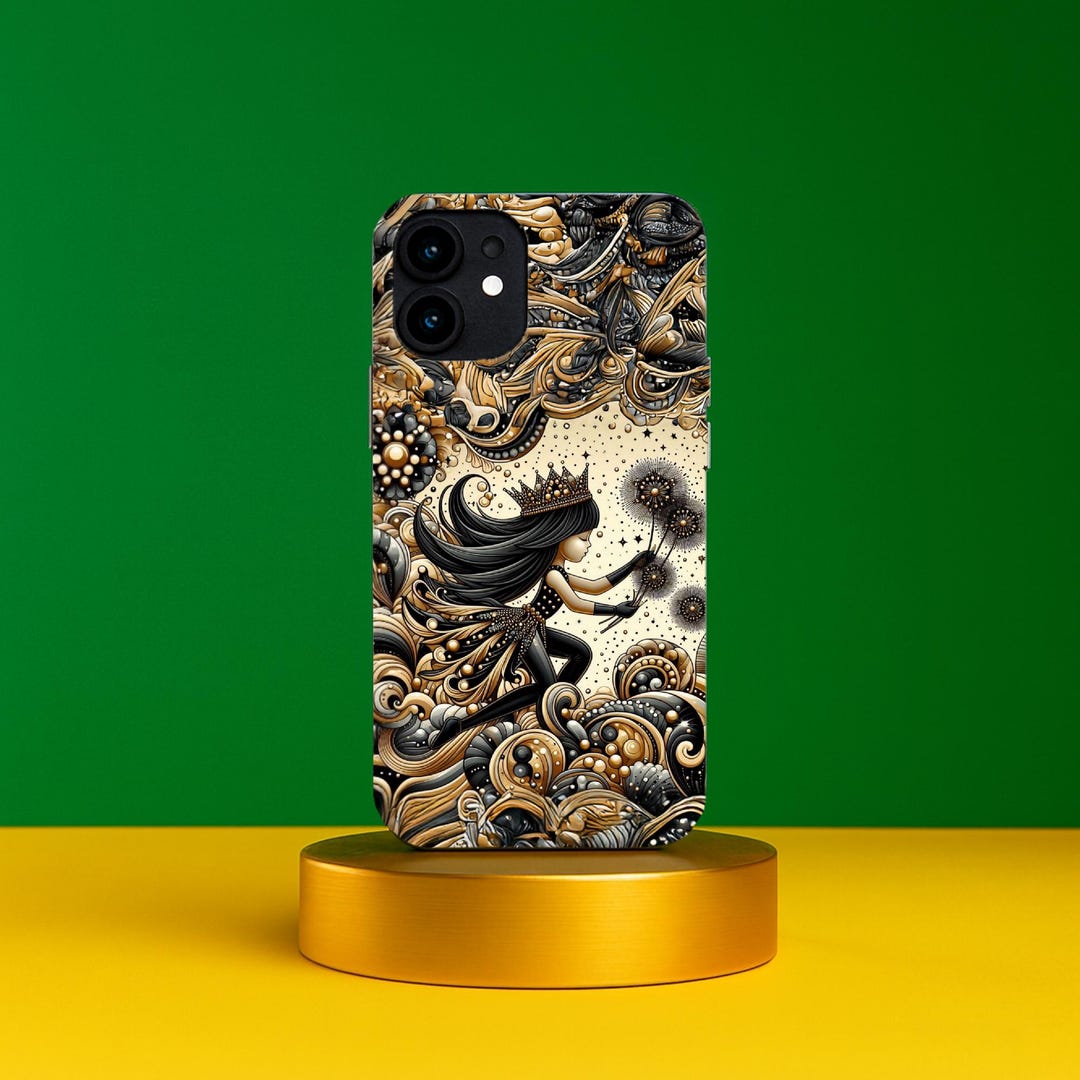 Phone Cases, Golden Fantasy Ornate Crowned Woman Swirl Floral Abstract ...