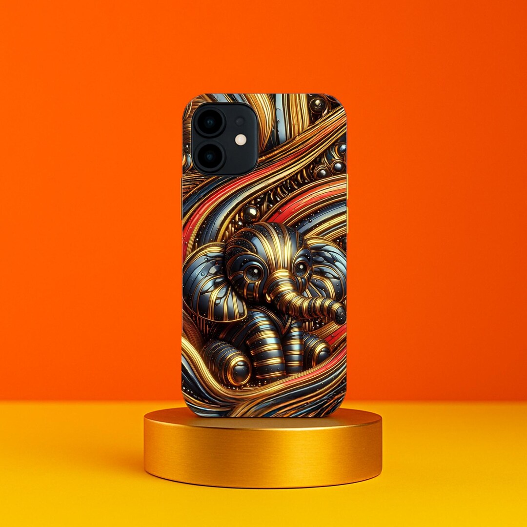 Phone Cases, Elephant Design, Metallic and Swirling Gold Red Ribbons ...