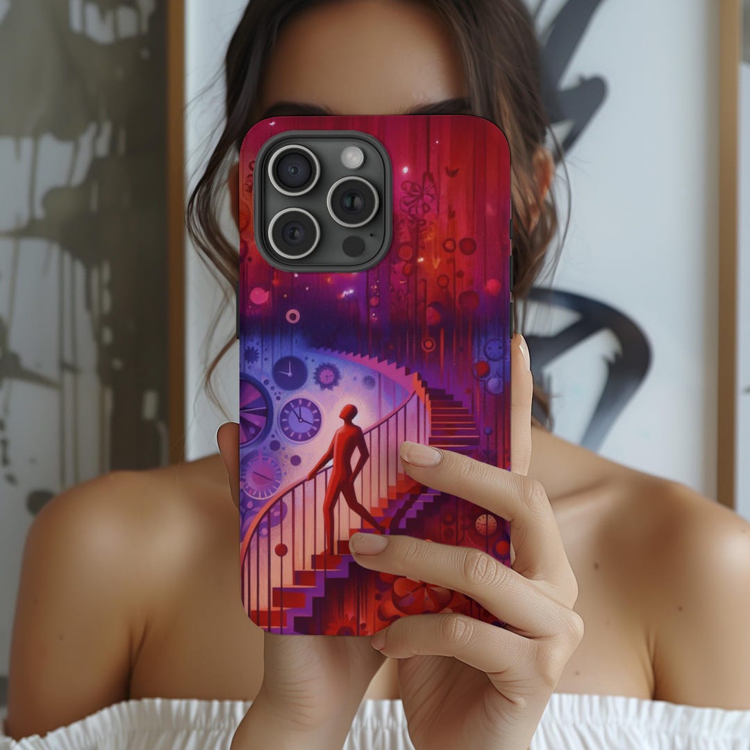 Phone Case Artistic Surreal Staircase Design Whimsical Time Travel Bold ...