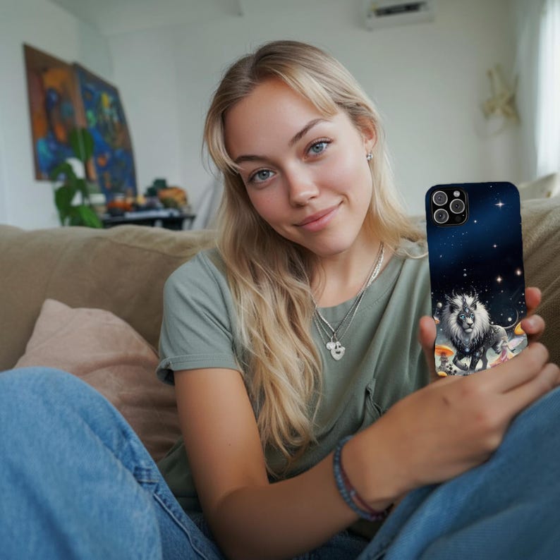 Regal White Lion Cosmic Armor | Glowing Blue Eyes Night Sky, iPhone 17 ...