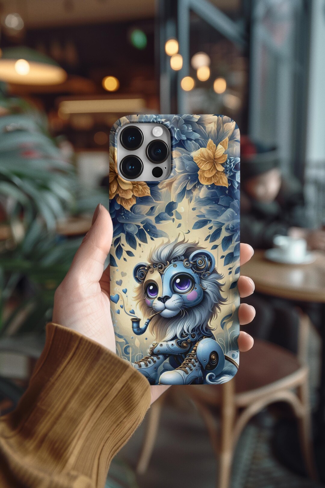 Robot Lion Cub Phone Case: Blue Purple Floral Fantasy Art - Etsy