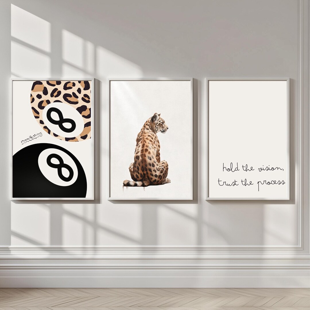 Set of 3 Leopard Wall Art Leopard Print Lucky 8 Pool Ball Poster ...