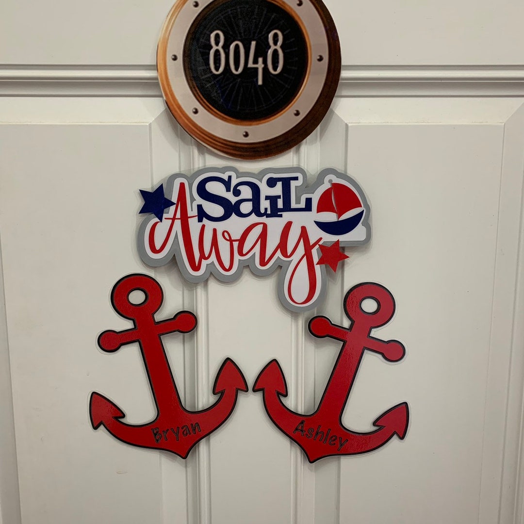 3 Piece Set Sail Away Sign and Personalized Anchors Magnets for Your ...