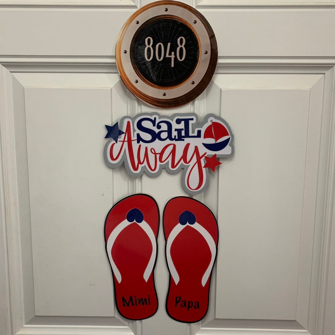 3 Piece Set Sail Away Sign and Personalized Flip Flops Magnets for Your ...