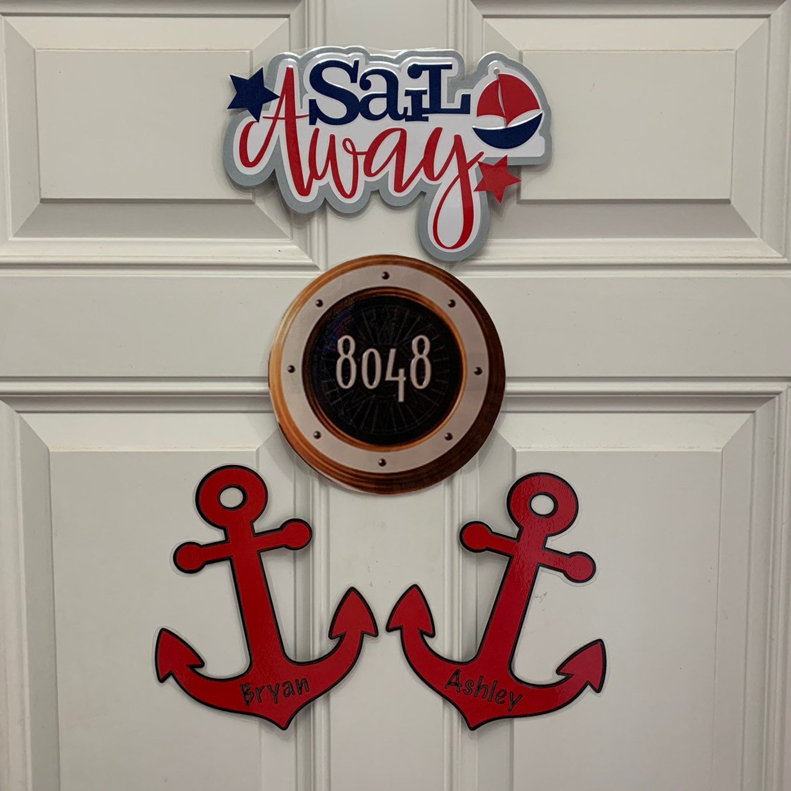 3 Piece Set Sail Away Sign and Personalized Anchors Magnets for Your ...
