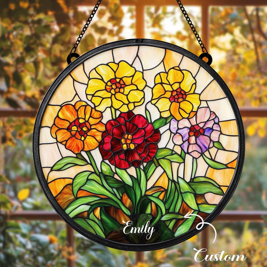 Custom Birth Month Flower Stain Glass Suncatcher, Custom Flower ...
