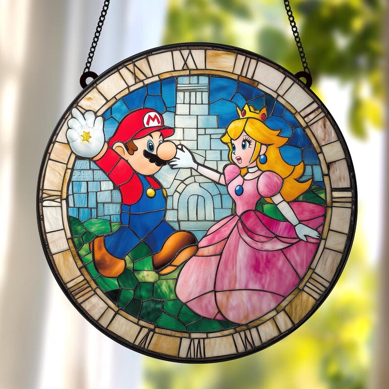 Mario and Princess Peach Acrylic Suncatcher, Window Hanging Decor ...