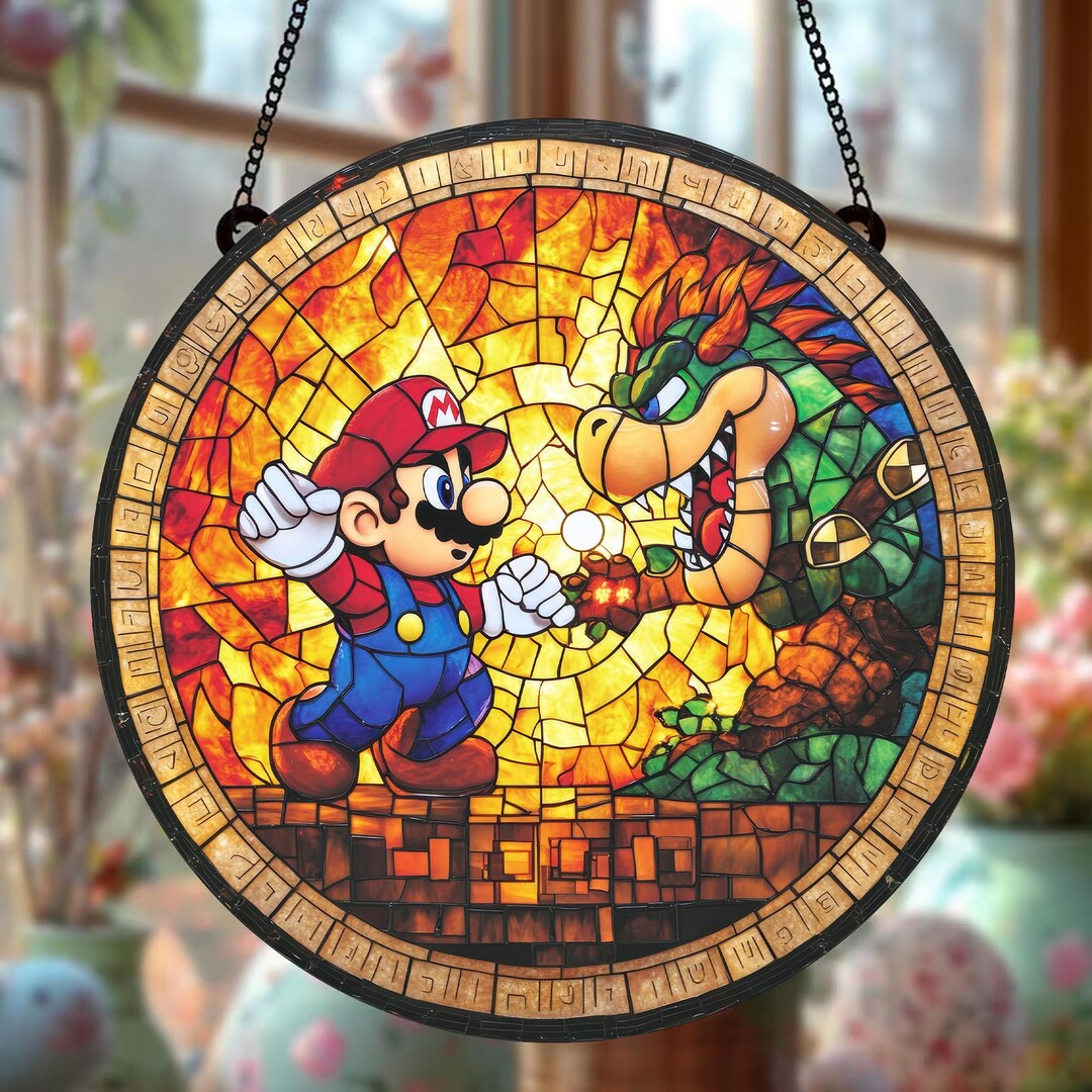 Mario and Bowser Acrylic Suncatcher, Window Hanging Decor, Mario ...
