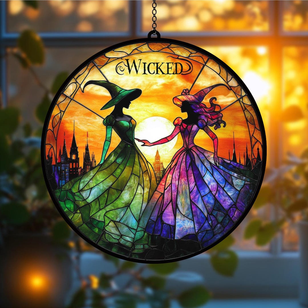 Wicked Stained Glass Suncatcher - Elphaba & Glinda Besties - Wicked ...