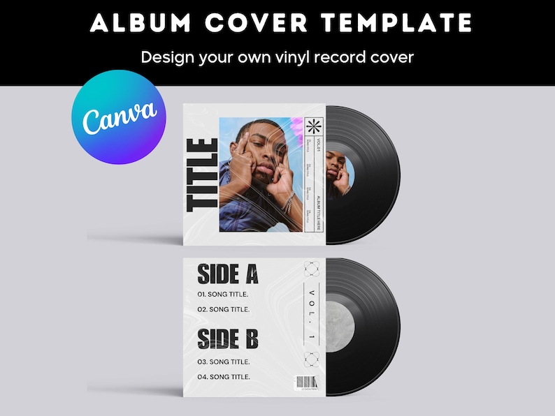 Custom Vinyl Record Cover & Label Template | Editable Canva Design for ...