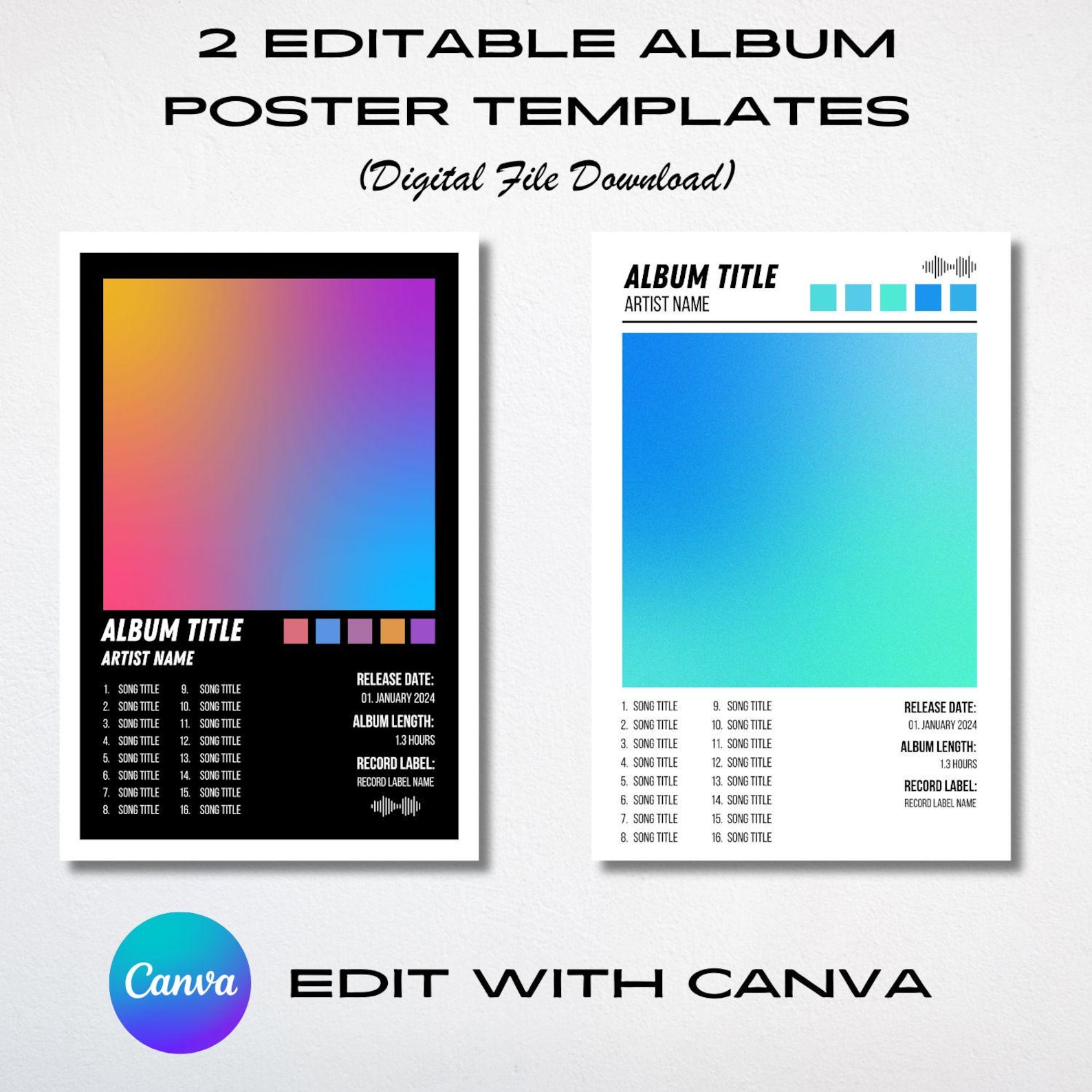 Custom Album Cover Poster Canva Template | Editable Digital Music ...