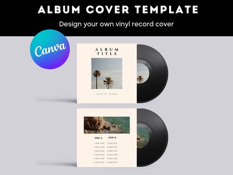 Custom Vinyl Record Cover & Label Template | Editable Canva Design for ...