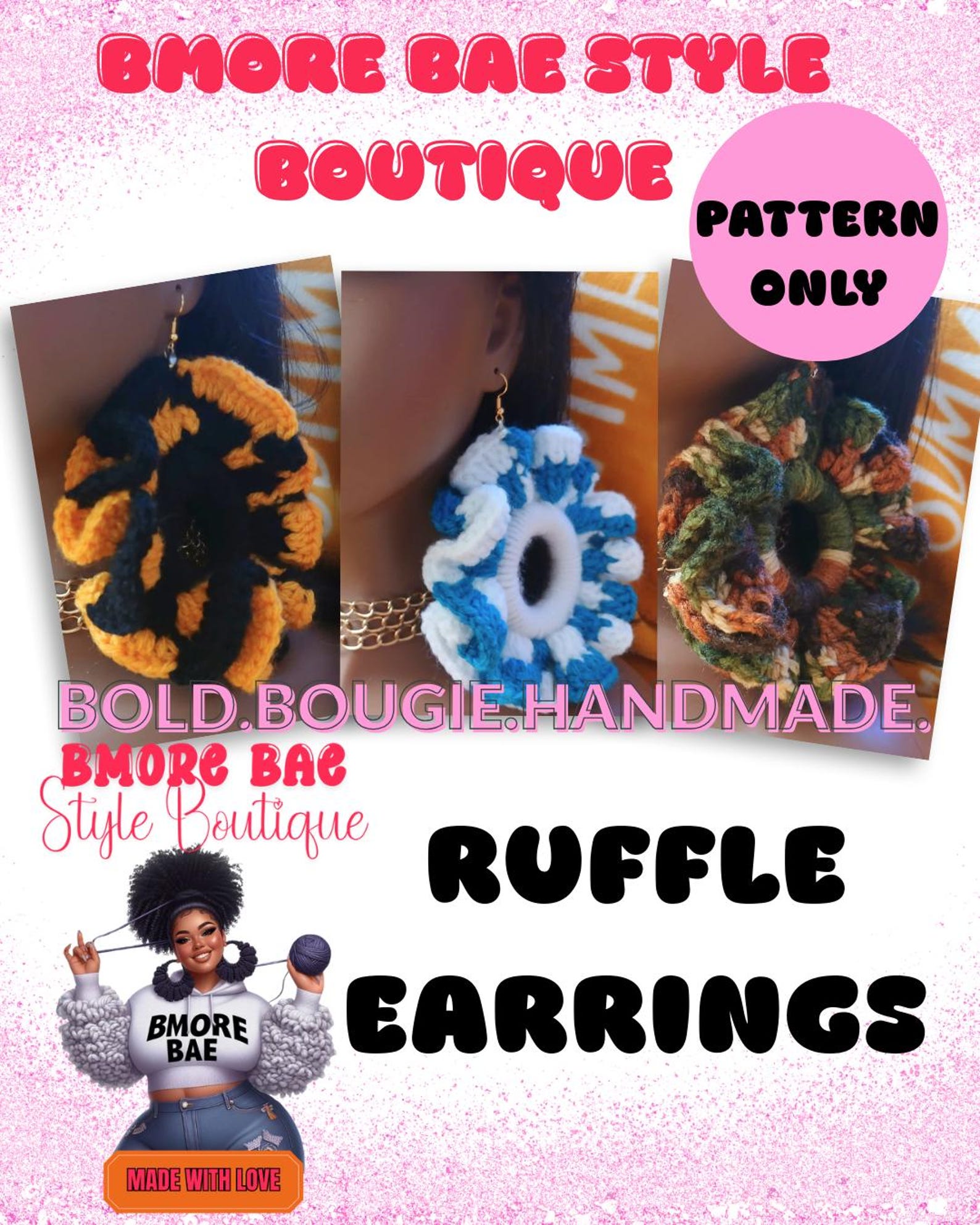 Bold & Bougie Ruffle Earrings Crochet Pattern – PDF Download Only ...