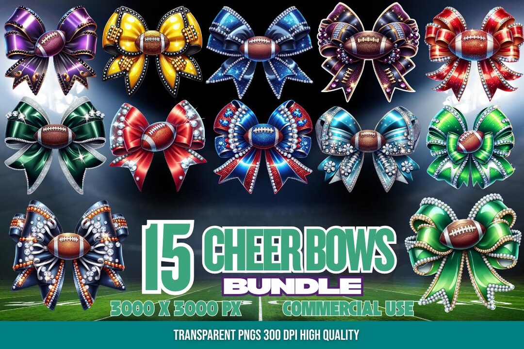 Football Cheer Bows PNG | Glitter Sublimation Clipart (digital Download ...